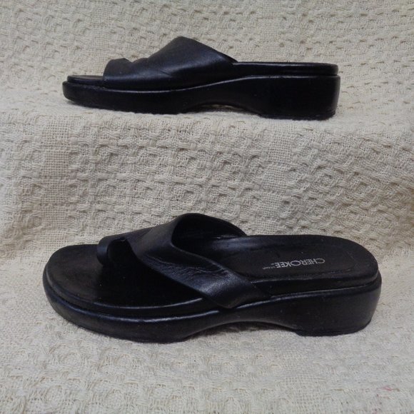 Cherokee | Shoes | Cherokee Black Leather Toe Sandals | Poshmark